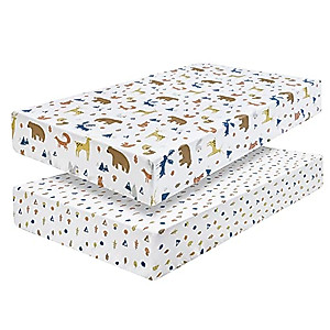 David's Kids 100% Cotton Fitted Crib Sheets, 2 Pack Ultra Soft Breathable Comfortable Baby Sheet Set for Boys Girls Neutral, 28x52 Inch Fits Standard Crib and Toddler Mattresses, Woodland Animals