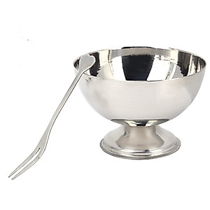 Pssopp Dessert Bowls with forks Stainless Steel Milkshake Cup Short‑Footed Medium Snack Dish Multipurpose and Easy to Clean for Ice Cream Fruit
