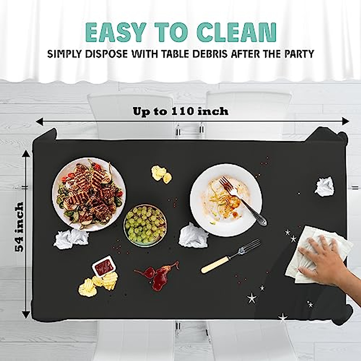 Tablecloth Roll – 54" X 110' Black Premium Plastic Table Cloths with Cutter Box - Cut to Size - Decorative Rectangle Table Cover Smooth Tablecloth - Disposable Tablecloths for Parties, Weddings.