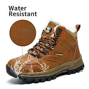 Mens Womens Snow Winter Boots Anti-Slip Mid Ankle Trekking Waterproof Hiking Outdoor Shoes Warm Fur Lined Size7 Brown