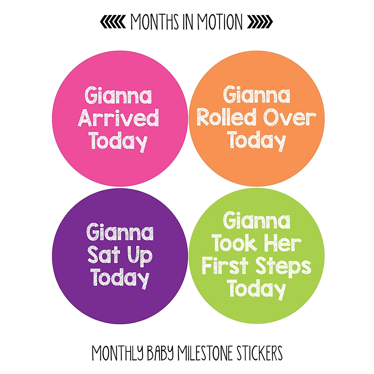 Personalized Baby Girl Monthly Milestone Stickers for First Year | Custom Set of 24 Name Labels for Shower Gift | Bright Colorful