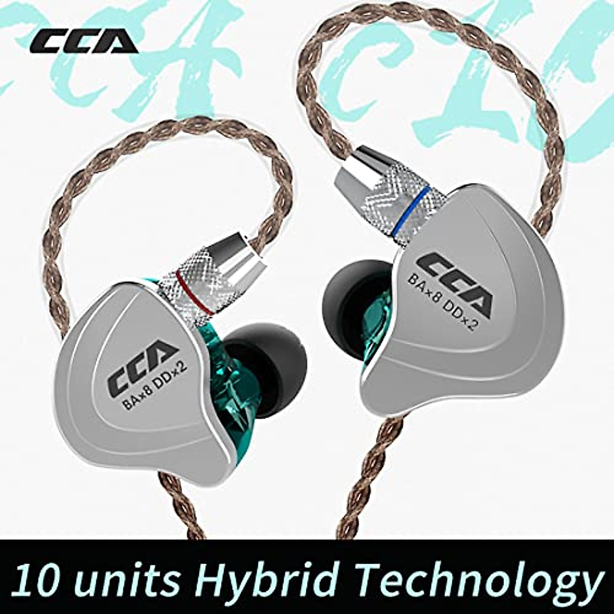 CCA C10 in Ear Monitor Headphone 10 Hybrid Drivers Wired Earbud 4BA 1DD HiFi IEM Earphones Stereo Noise Isolating Earphone with Detachable Cable for Musicians Singers Studio Audiophiles Dj PC