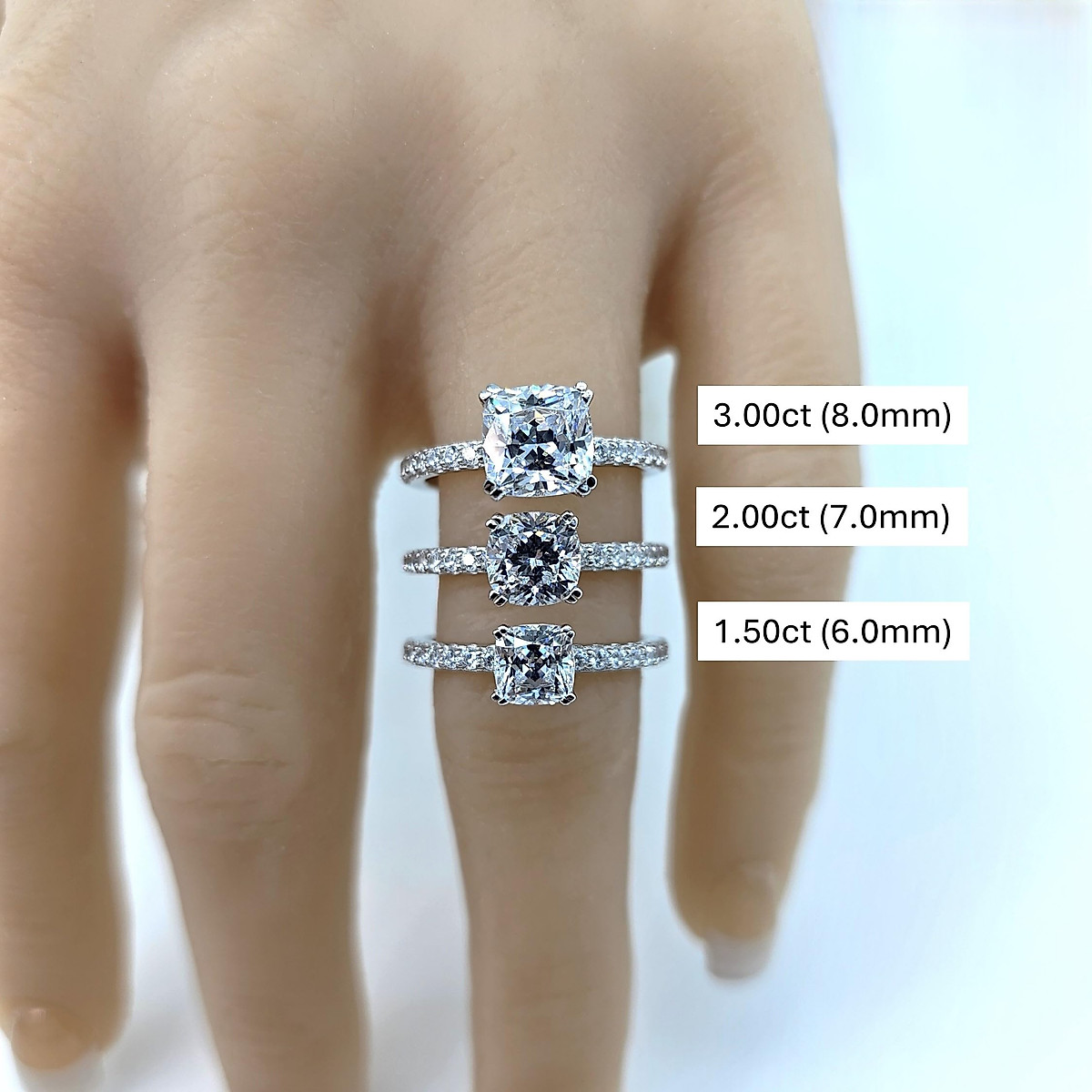 NANA Jewels Silver 7mm (2ct) Cushion Cut Pure Brilliance Zirconia Solitaire w/sides Eng Ring-Rhodium Plated-Size 7
