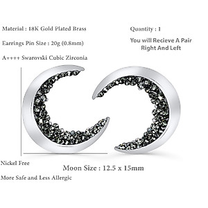 ONDAISY 20G 14K Rhodium Plated Black Cz Boho Gypsy Planet Half Sun Crescent Sailor Luna Moon Ear Studs Piercing Earrings