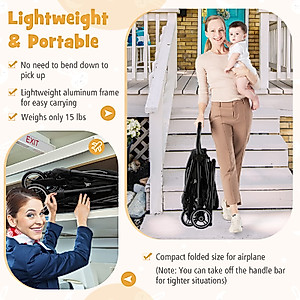 BABY JOY Lightweight Baby Stroller, Compact Travel Stroller for Airplane, Infant Toddler Stroller w/Adjustable Backrest & Canopy, Storage Basket, Self Standing Gravity Fold, Aluminium Frame (Black)