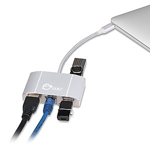 SIIG USB 3.1Type C (USB C) Thunderbolt 3 to Gigabit Ethernet LAN Network and HDMI Adapter Hub with USB 3.0 Type A, Gigabit Etherent and HDMI output - 4K ready (JU-H30712-S1)