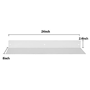 Linear Floating Shelf,24"Wx8"D Industrial Heavy Duty Stainless steel Metal Wall Mount,Simple Modern Country Farmhouse Style Design Wall Shelf, Bedroom, Living Room, Garage Storage Rack (White)