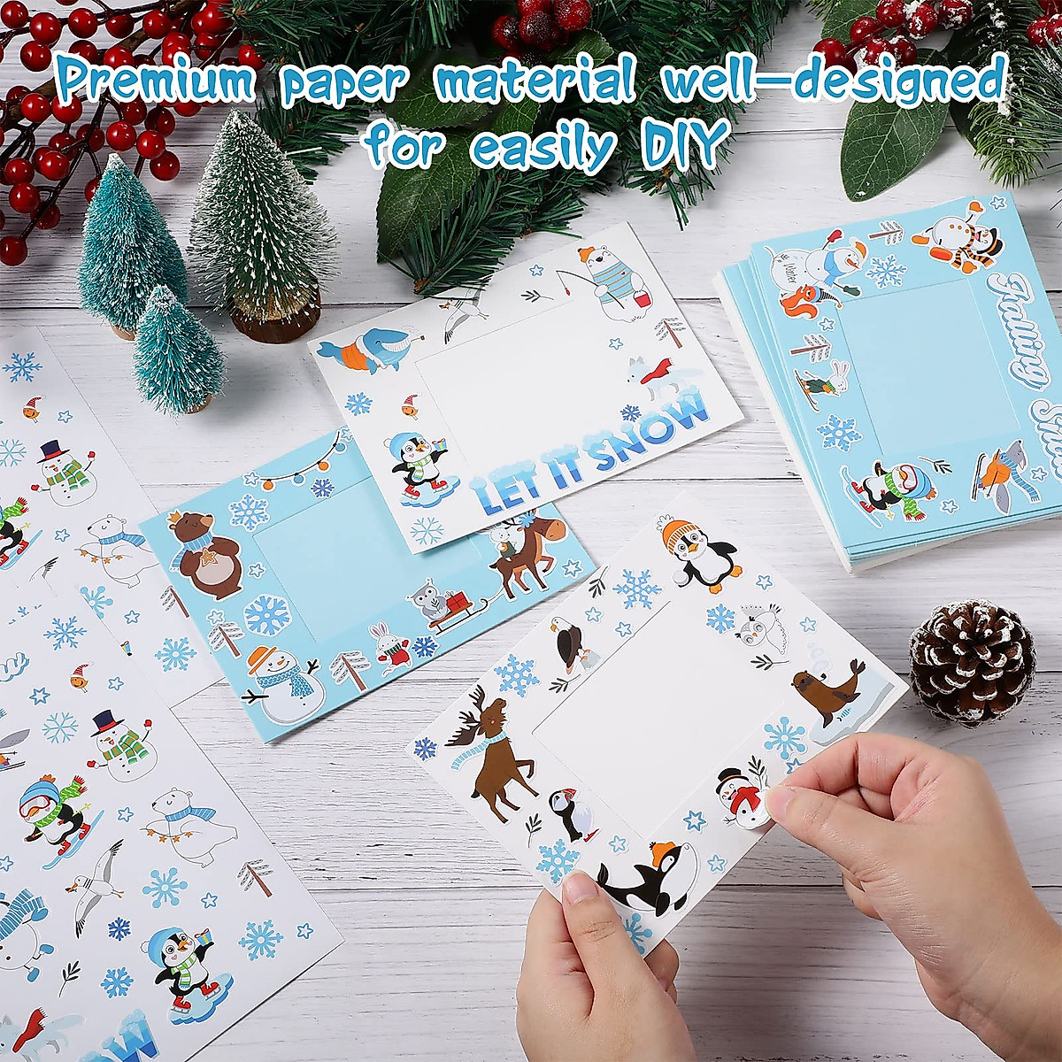 Capoda 24 Pack Winter Picture Craft Kits, Snow DIY Paper Photo Frames Craft for Kids, Falling Snow Craft for Kids Home School Game Activities Winter Christmas Party Favors, 6.3 x 4.7 Inches (Fresh)