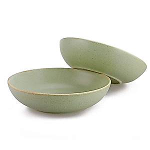 STAR MOON Pasta Bowls 30 Ounce Ceramic Large Serving Bowls Stoneware Retro Salad Bowls Bowls Irregular Shaped Speckled Microwave Dishwasher Safe, Set of 2 (Matt Jade)