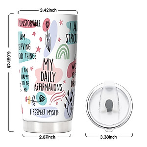 KERAOO Positive Daily Affirmations Tumbler Cup, 20oz Tumbler, My Positive Quotes Mental Health Insulated Travel Cup, Gift for Mom Sister Besties Women (My Daily Affirmations)