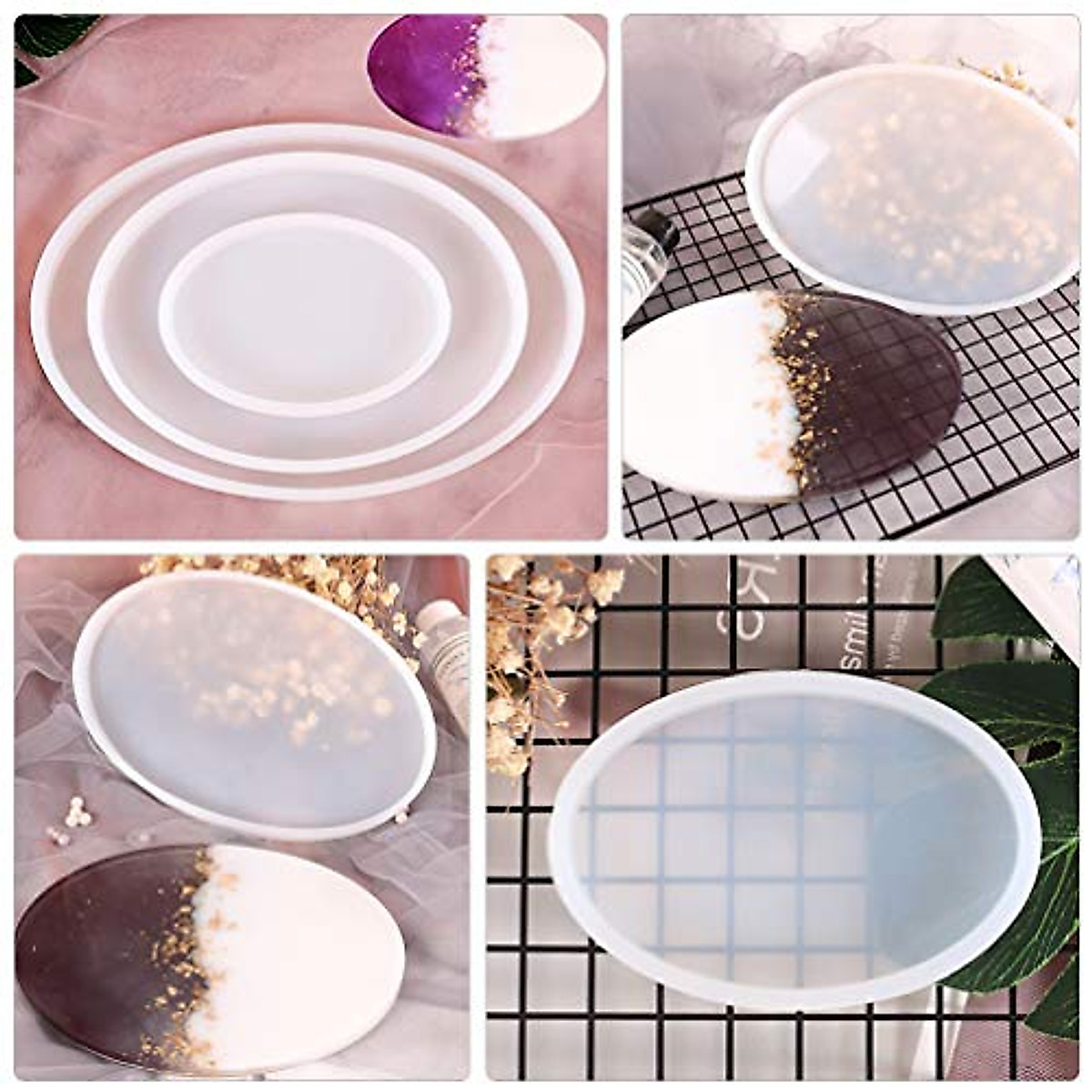 ARTIBETTER Pack of 3 Silicone Resin Tray Molds Oval Shaped Crystal Epoxy Platter Molds Coaster Resin Casting Molds for DIY Desktop Decoration