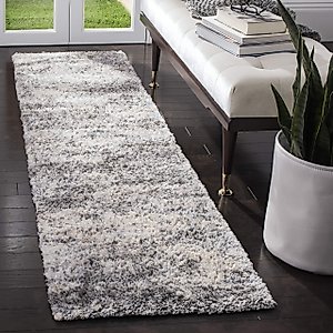 SAFAVIEH Berber Shag Collection Runner Rug - 2' x 12', Grey Blue & Cream, Abstract Design, Non-Shedding & Easy Care, 1.2-inch Thick Ideal for High Traffic Areas in Living Room, Bedroom (BER219G)