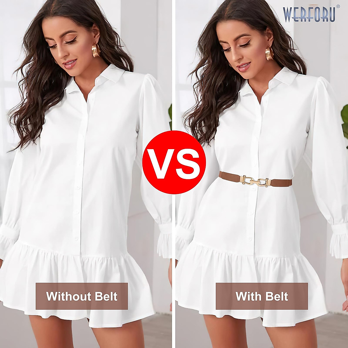 WERFORU Women Skinny Belt for Dresses Retro Stretch Ladies Waist Belt Plus Size Set of 4 (Fits Waist 22"-29, o-beige+black+white+brown)