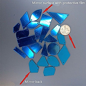 Sew On Acrylic Blue Mirror Diamante Rhinestone Crystal Flat Back Mirror Beads with Hole for DIY Wedding Dress Clothing Bags Shoes Decoration Accessory