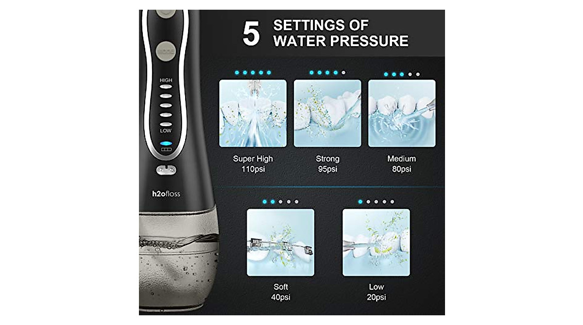 H2ofloss Portable Water Flosser - 5 Modes, Travel Ready