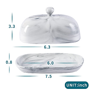 Yundu Grey Marble Butter Dish with Lid, Ceramics Butter Keeper Container, Perfect for East/West Butter