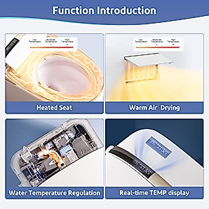 Smart Bidet Toilet- Tankless One Piece Toilet with Remote Control,Temperature Controlled Wash Functions,Warm Air Dryer Heated Bidet Seat, Hip Cleaning Temperature Adjustment Intelligent Toilet