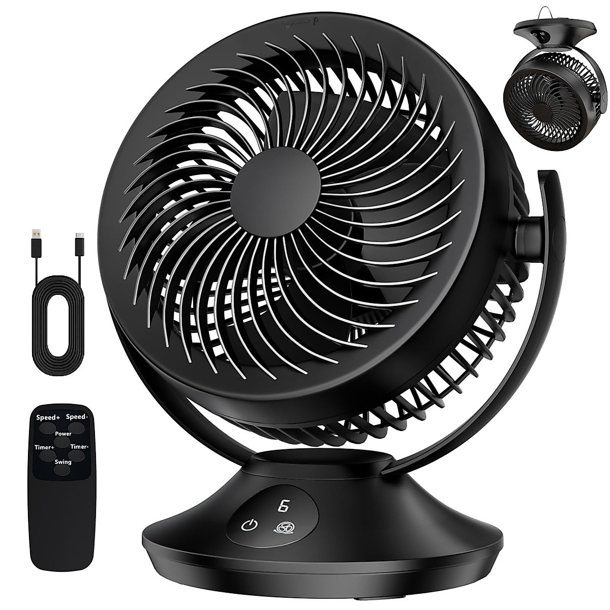 PISLIOU 12000mAh Rechargeable Desk Fan,Portable Air Circulator Fan-6 Speeds,Timing, 360° Tilt,90° Oscillating Table Fan,Small Quiet Cooling Fan for Bedroom Home Office Outdoor Battery Operated Fan
