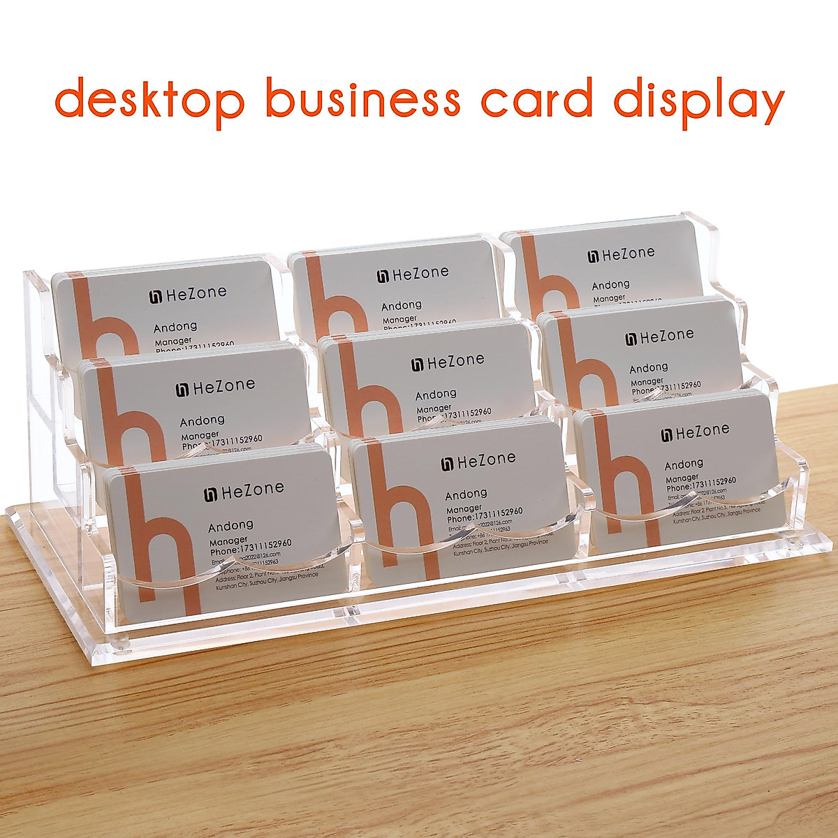 Business Card Holder for Desk, Multiple Cards Display Stand Rack for Women and Men, Clear Acrylic Card Organizer 9 Slot 3 Tiers
