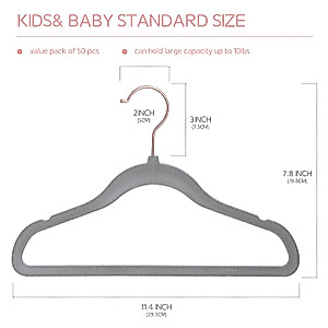 Cozymood Velvet Baby Hangers for Closet 50 Pack with 6 Pcs Size Dividers, Non-Slip Baby Clothes Hangers 11 Inch, Ultra-Thin Small Hangers for Kids Clothes, Space Saving Velvet Toddler Hangers, Grey