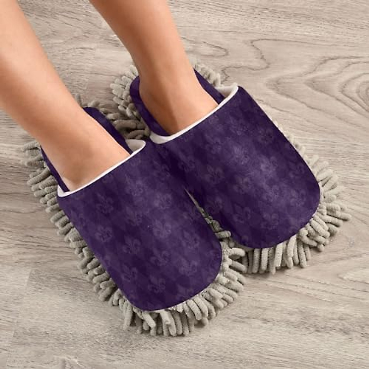FLildon Microfiber Cleaning Slippers Mardi Gras Dark Print Washable Mop Shoes Slipper for Men/Women House Floor Dust Cleaner, Size L