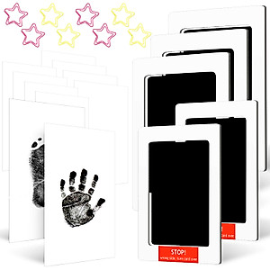 23 Piece Large and Medium Inkless Keepsake Ink Pad Kit Include 5 Clean Touch Ink Pads 10 Card and 8 Star Shaped Paper Clips Pet Paw Inkless Print Kit Great for Family Keepsake Newborn Registry