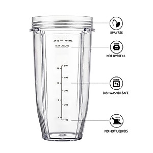[Upgraded] Replacement 24oz Nutri Ninja Blender Cup, 24oz Cups with 7 Fins Replacement Extractor Blade Parts fit Ninja Auto iQ BL682-30 BL642-30 BL450-30 BL455-30 BL456-30 BL482-30 BL687CO-30 etc.