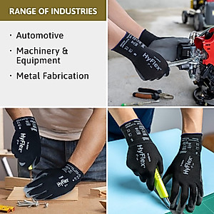 HyFlex 11-600 Multi-Purpose Light Duty Industrial Gloves w/ Palm Coating for Metal Fabrication, Machinery, Automotive - Size 7, Black (12 Pairs)