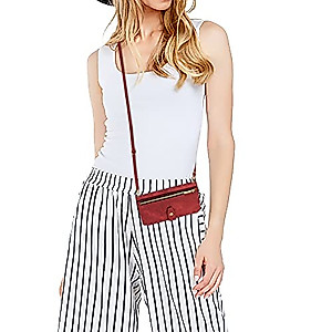 UEEBAI Crossbody Wallet Case for iPhone 13/iPhone 14 6.1 inch, 9 Card Slots Adjustable Crossbody Zipper Cover Detachable Lanyard Strap Flip Case with Hand Strap Kickstand Case - Red Wine