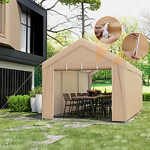 S AFSTAR 10x20FT Carport with Sidewalls, Heavy Duty Car Shelter Tent with 2 Roll-up Doors, 180g PE Canopy, 8 Sturdy Galvanized Steel Legs, Portable Garage Car Port Canopy for Car Boat Party Wedding