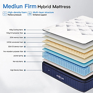 PAWCUB Queen Mattress 12 Inch Full Size Mattress in a Box with Memory Foam Mattress and Individually Pocket Spring Motion Lsolation Medium Firm Feel Soft Knitted Fabric Cover for a Cool Sleepw