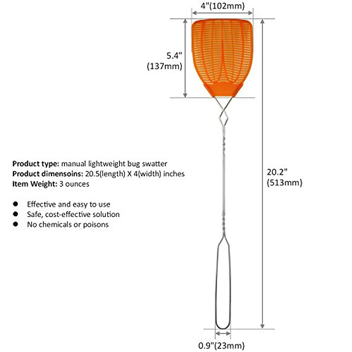 5PK - Metal Handle Hand Fly Swatters