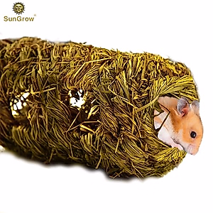 SunGrow Hamster, Gerbil, Leopard Gecko, Hermit Crab Handwoven Seagrass Tunnel Toy, Small Animal Activity Center