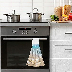 Sea Beach Shells Starfish Kitchen Hanging Towel 12 x 17 Inch Ocean Shore Saeshell Hand Tie Towels Set 2 Pcs Tea Bar Dish Cloths Dry Towel Soft Absorbent Durable for Bathroom Laundry Room Decor