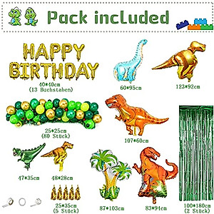 110 pcs Dinosaur Birthday Party Decorations, Ribbon Dot Glue Green Party Decorations Dinosaur Birthday Party Supplies with Happy Birthday Banner Dino Party Decoration for Boys (Gold&Green)