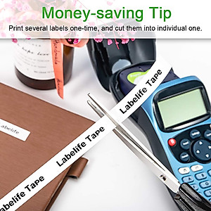 Labelife Label Tape Replace for DYMO LetraTag Label Maker Refills 91330 10697 Black on White Paper Label Refill for DYMO LetraTag LT-100H LT-100T 200B QX50, 12mm x 4m (1/2 Inch x 13 Feet), 6-Pack