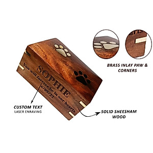 PERSONALIZED Engraved URN BOX | Handcrafted Rosewood Pet Urn for Dog Ashes | Urn Box for Pet Ashes | Brass Paw Urn Box for your loved ones (Urn Box)