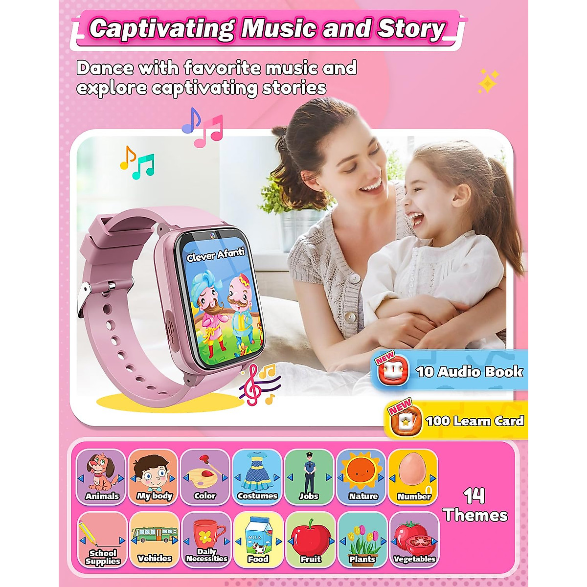Sueseip Kids Smart Watches Girls Toys Age 6-8, HD Touchscreen Dual Cameras Kids Watch for Girls Ages 8-10, Kids Toy with 35 Games MP3 Learn Card for 5 6 7 8 9 Year Old Girls Christmas Birthday Gifts