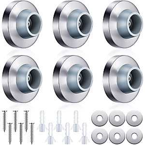Pangda Concave Wall Door Bumper Stop Silver Stainless Steel Wall Door Bumper with 1-1/8 Inch Gray Round Rubber Bumper Wall Protector Door Stops (Silver,6 Pieces)