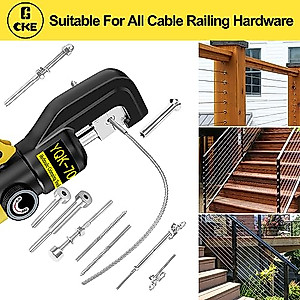 CKE Custom Hydraulic Hand Crimper Tool for Stainless Steel Cable Railing Fittings for 1/8" to 3/16" Cable –Wire Swaging Tool-10 Ton and Stainless Steel Cable Cutter