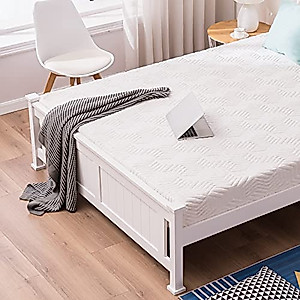 Bonnlo Queen Platform Bed Frame with Headboard, Wood Bed Frame, No Box Spring Needed, White