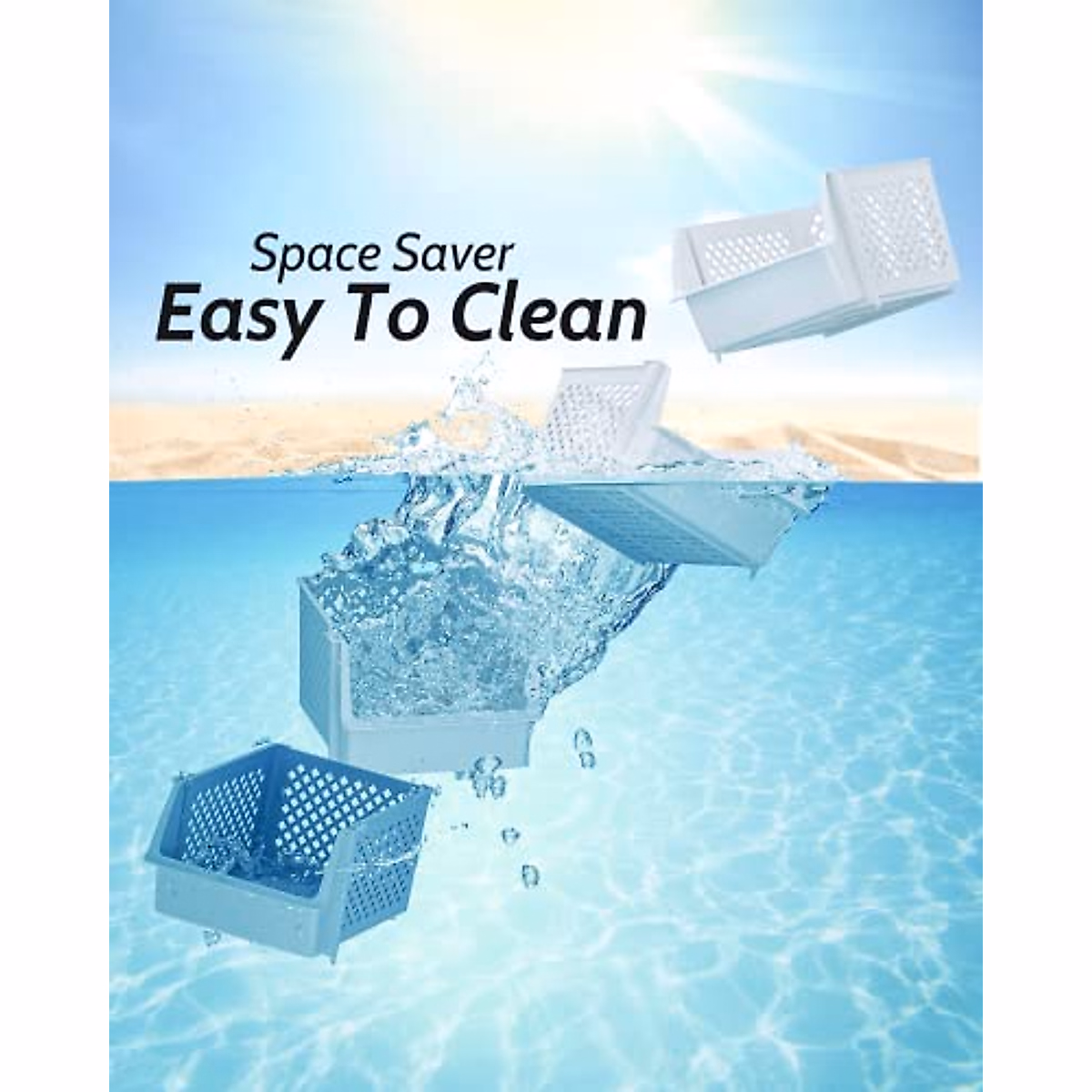 Skywin Plastic Stackable Storage Bins for Pantry - Stackable Bins For Organizing Food, Kitchen, and Bathroom Essentials (White 2-Pack)