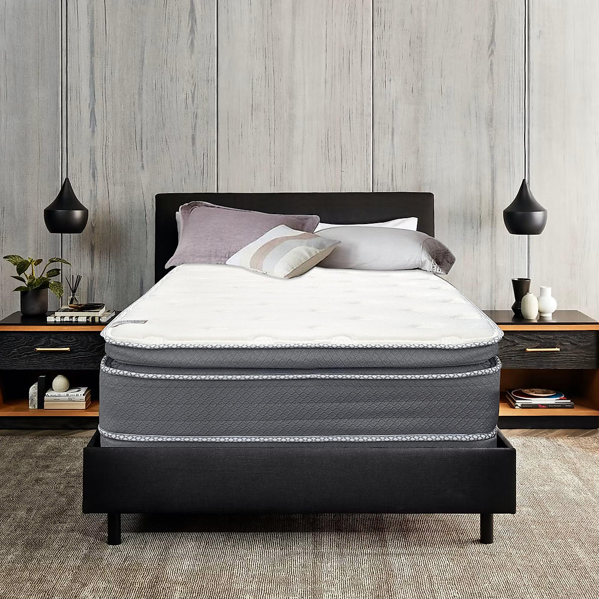 Mayton, 12-Inch Soft Foam Encased Hybrid Pillowtop Innerspring Mattress & 4" Wood Box Spring Set, Full XL