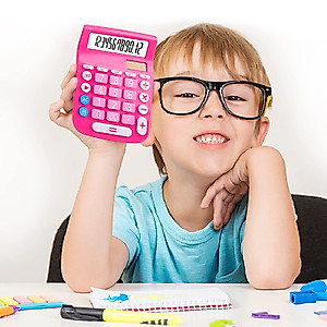 Calculators Desktop, Large Display Big Button, Solar and Battery Dual Power, 12 Digit Small Basic Standard Functional Calculator Cute for Office, Home, School (Pink)