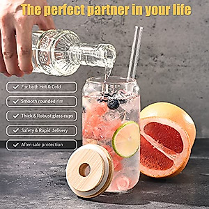 MorningRising Glass Cups with Lids and Straws Set of 12, 16 oz Beer Glasses, Drinking Glasses, Glass Cups, Iced Coffee Glasses for Beer, Cocktail, Whiskey, Smoothies