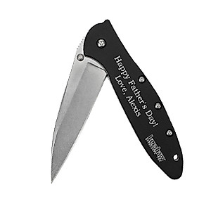 Personalized Engraving on Kershaw Leek 1660SWBLK Pocket Knife, Stonewashed Blade, SpeedSafe