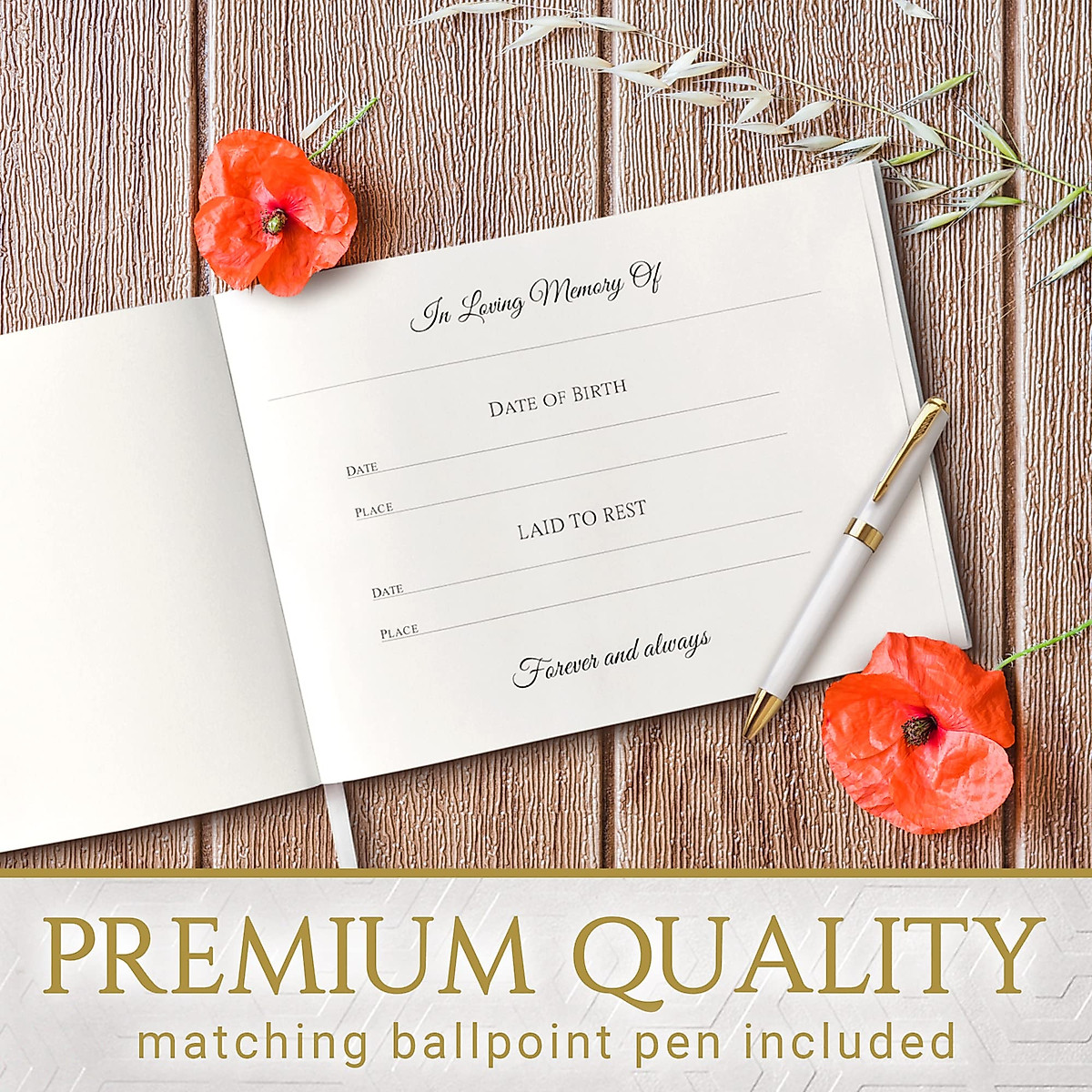 White Pattern Funeral Guest Book , Hardcover Funeral Guest Book for Memorial Service , Memorial Guest Book with Photo Slot , Memorial Service Guest Book 104 Pages , Funeral Guest Celebration of Life