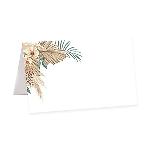 Andaz Press Boho Tropical Dried Floral Palm Leaves Table Tent Place Cards, 56 Pack 2 x 3.5 Inches Seat Placement Cards Blank Place Cards For Table Settings Name Cards for Wedding Graduation Food Cards