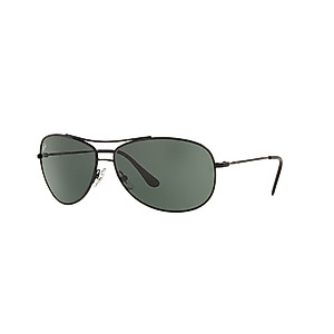 Ray-Ban RB3293 Metal Aviator Sunglasses, Matte Black/Green, 63 mm