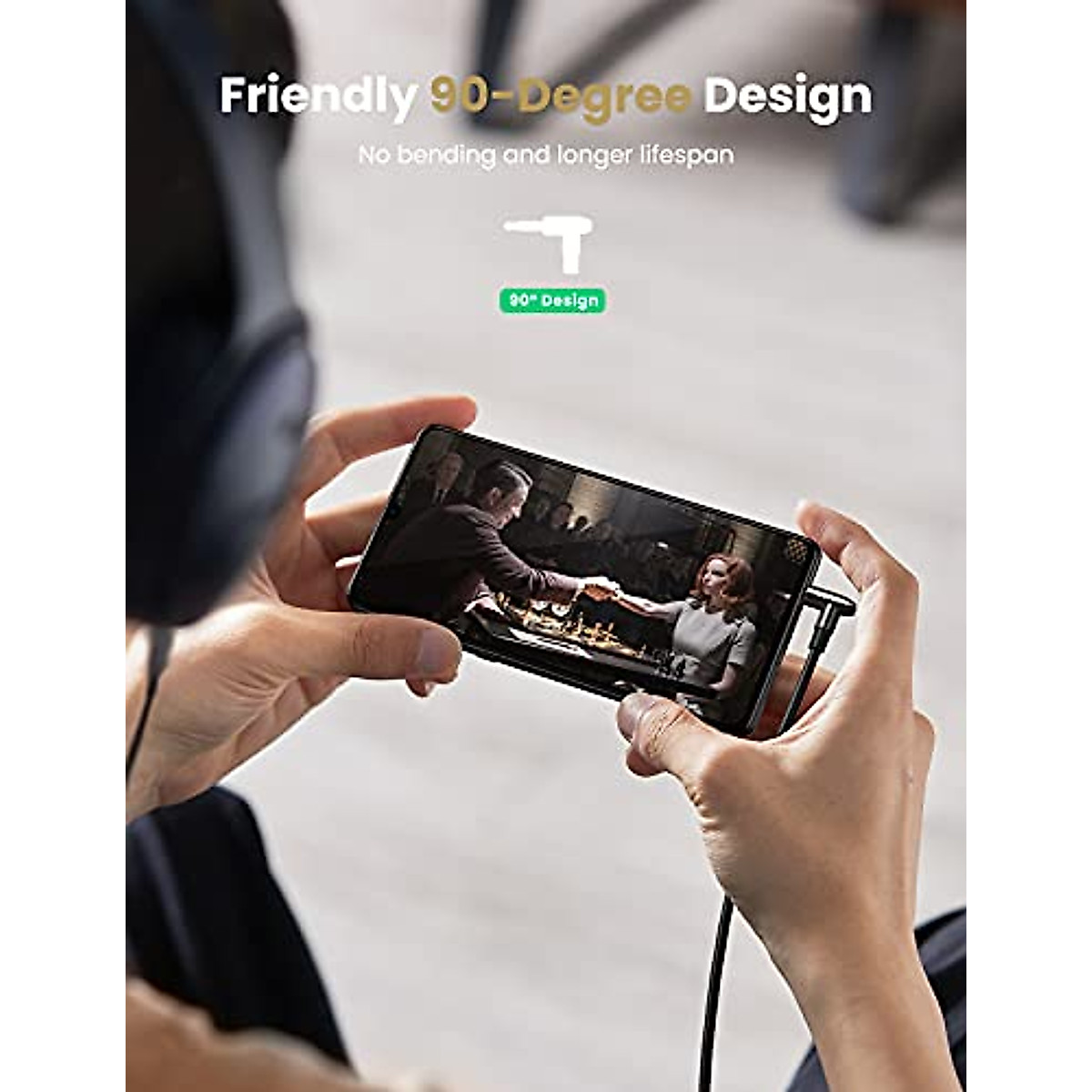 UGREEN 3.5mm Audio Cable Hi-Fi Sound Stereo Nylon Braided Male to Male Aux Cord 90 Degree Aux Cable Gold Plated Compatible with iPod iPad Tablets Headphone Speakers Home Car Stereos, 3FT